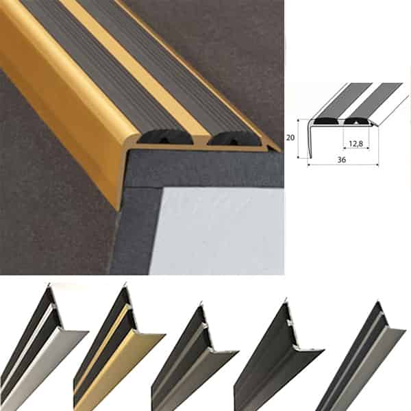 Buy Aluminium Non Slip Stair Nosing 36mm x 20mm with Rubber